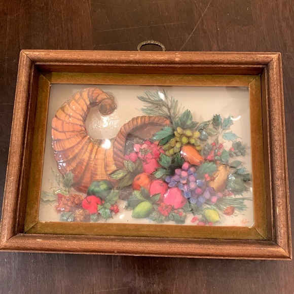Art | Vintage Framed 3d Cornucopia Fruits And Greenery | Poshmark